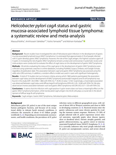 Pdf Helicobacter Pylori Caga Status And Gastric Mucosa Associated