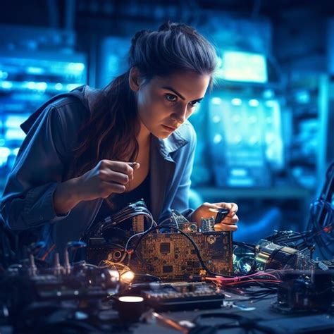 Premium Photo Realistic Photo Engineer Woman Motherboard And Solation Ai Generative
