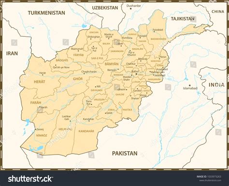 Afghanistan Map Neighboring Countries Rivers Administrative Stock