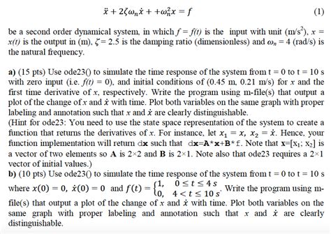 Solved Be A Second Order Dynamical System In Which FW Is Chegg