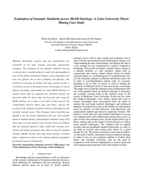 Pdf Evaluation Of Semantic Similarity Across Mesh Ontology A Cairo