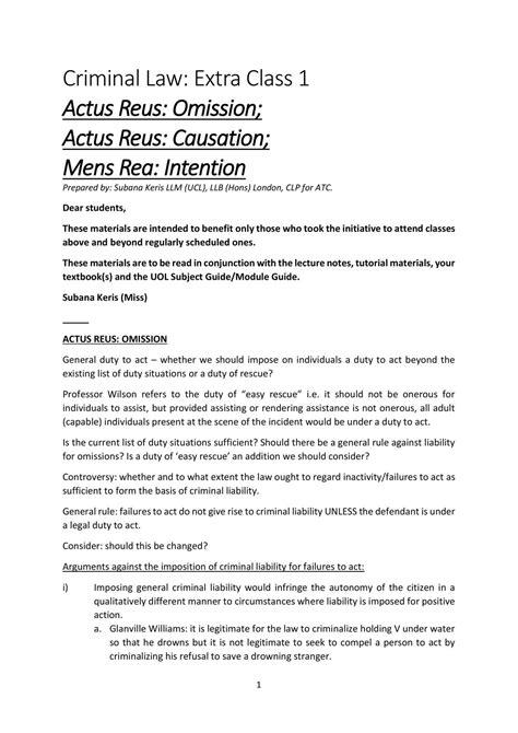 Actus Reus Mens Rea Ucr 2612 Criminal Law 1 Mmu Thinkswap