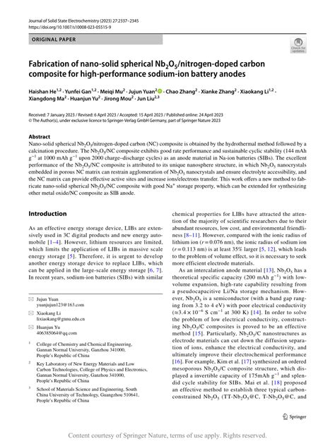 Fabrication Of Nano Solid Spherical Nb2o5nitrogen Doped Carbon Composite For High Performance
