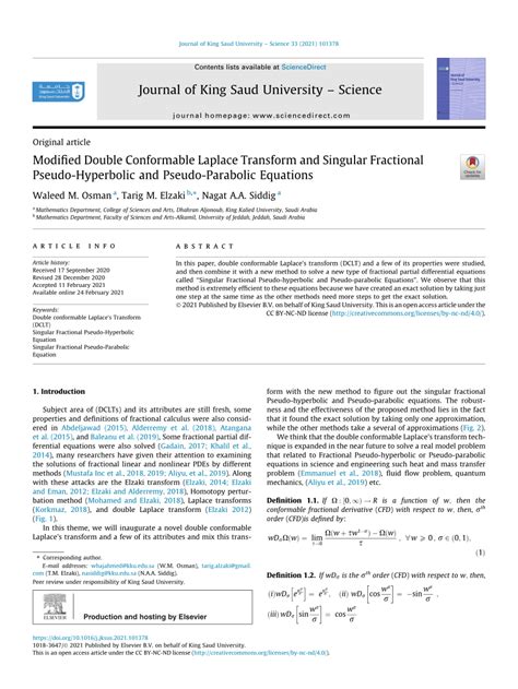Pdf Modified Double Conformable Laplace Transform And Singular Fractional Pseudo Hyperbolic