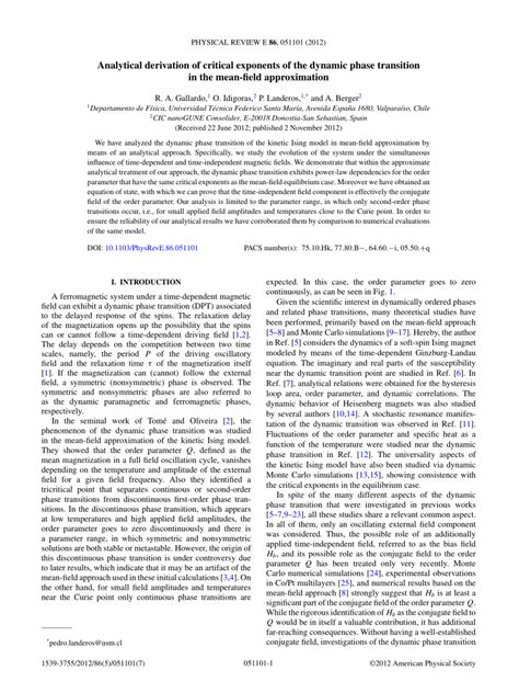 Pdf Analytical Derivation Of Critical Exponents Of The Dynamic Phase Transition In The Mean