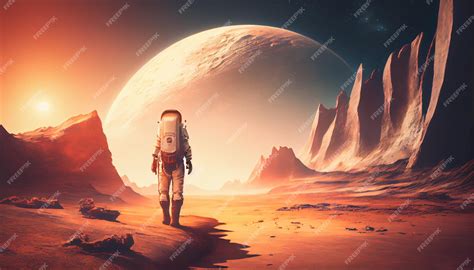 Premium Photo Futuristic Astronaut On Alien Planet Mars Exploration Space Exploration Concept