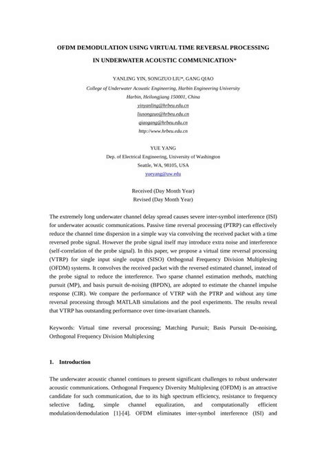 Pdf Ofdm Demodulation Using Virtual Time Reversal Processing · The Extremely Long