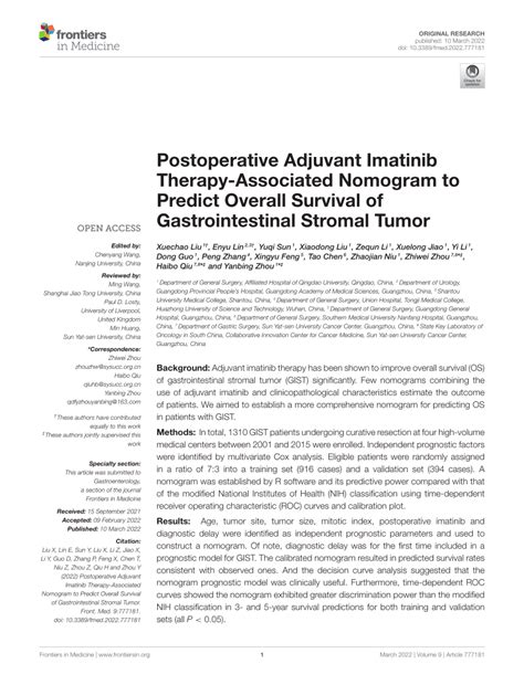Pdf Postoperative Adjuvant Imatinib Therapy Associated Nomogram To