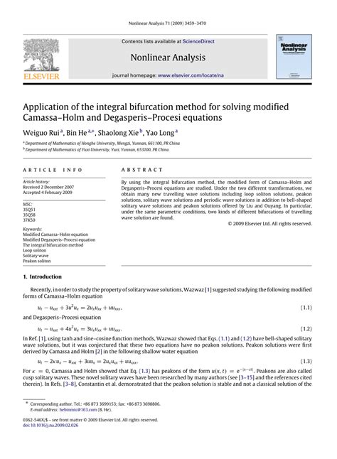 Pdf Application Of The Integral Bifurcation Method For Solving Modified Camassa Holm And
