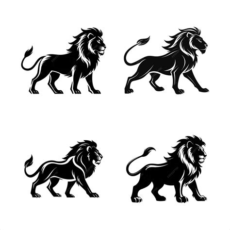 Set Of Walking Lion Silhouettes On White Background A Majestic
