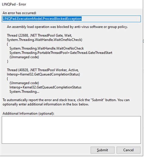 Linqpadexecutionmodelprocessblockedexception — Linqpad