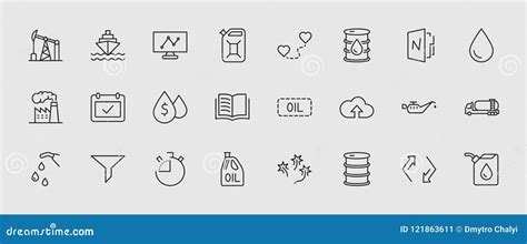 set of oil related vector line icons contains such icons as fuel truck gas station oil