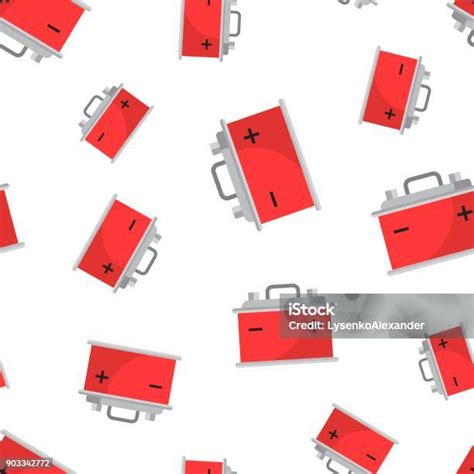자동차 배터리 누 산 기 완벽 한 패턴 배경입니다 비즈니스 평면 벡터 일러스트입니다 자동 누 산 기 배터리 에너지 전원 기호