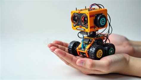 robot held hands prototype robot operated arduino platform against white background stock
