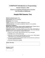 COMP90059 Summer MST 2020 Pdf COMP90059 Introduction To Programming