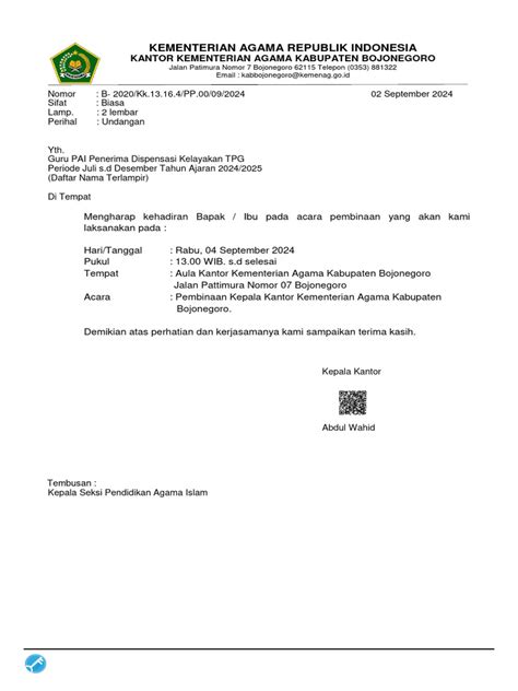 B 2020 Undangan Pembinaan Gpai Penerima Dispensasi Kelayakan Tpg Pdf