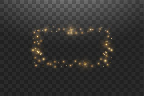 조명 효과 빛나는 럭셔리 배너 벡터 일러스트 레이 션 골든 프레임 노을 라인 골든 프레임 불꽃 조명 효과 스포트 라이트 투명 한 검은색에 고립 된 빛나는 사각형 배너 검은