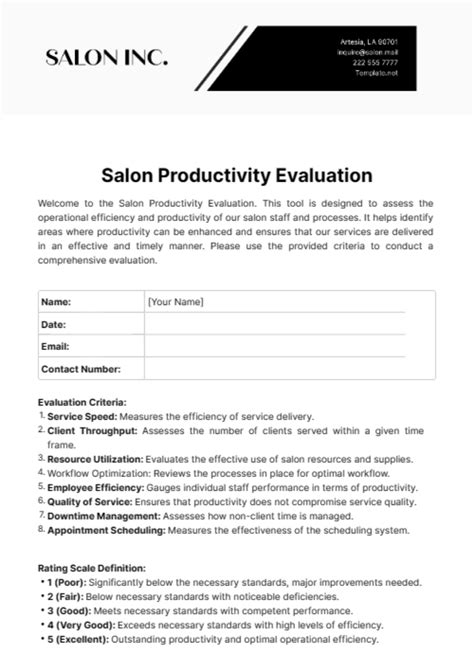 Free Salon Productivity Evaluation Template To Edit Online
