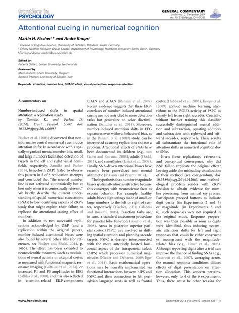Pdf Attentional Cueing In Numerical Cognition