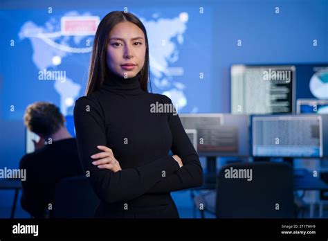 Female Cybersecurity Analyst Or Manager In Large Cyber Security Operations Center Soc Handling