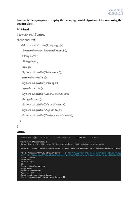 Java File Ques Write A Program To Display The Name Age And Designation Of The
