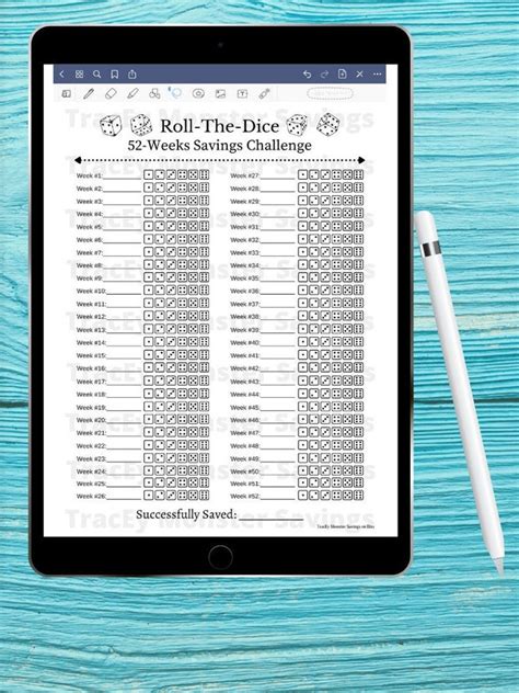 Roll The Dice Savings Challenge Tracker 52 Weeks Money Etsy Canada