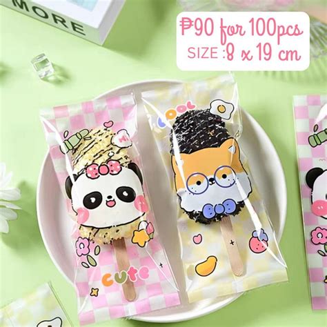 Fp3055 100pcs 8x19 Cm Ice Cream Panda Fox Cute Plastic Bag For Seal Graham Bar Heat Seal