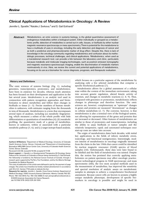 Clinical Applications Of Metabolomics In Oncology A Review Pdf Metabolomics Mass Spectrometry