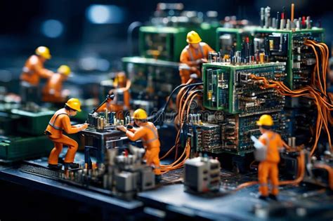 Miniature Network Engineers At Work Technology Concept Stock Illustration Illustration Of