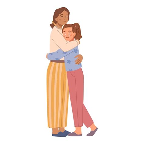Madre Abrazando A Su Hija Llorando Vector Premium