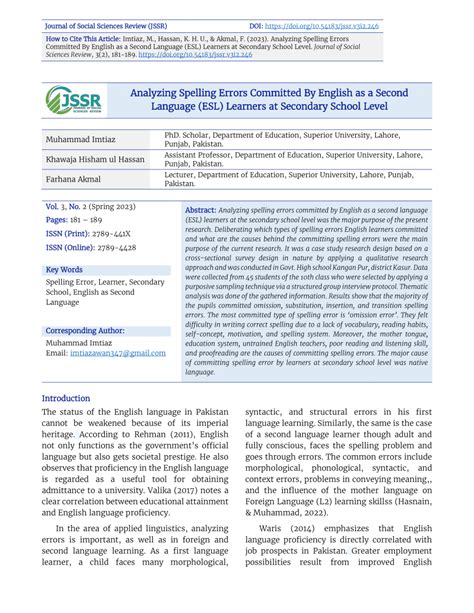 Pdf Analyzing Spelling Errors Committed By English As A Second