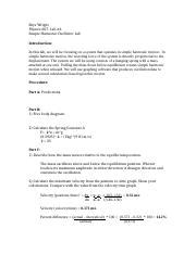 Lab 6 Simple Harmonic Oscillator Docx Skye Wright Physics 207 Lab 6 Simple Harmonic