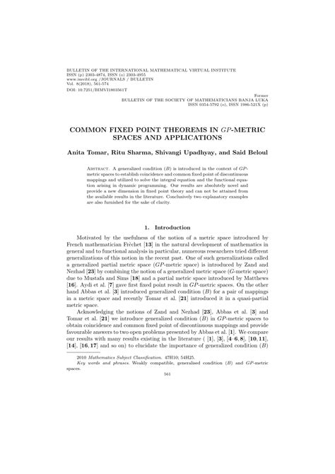 PDF Common Fixed Point Theorems In Gp Metric Spaces And Applications
