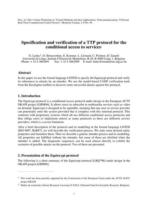 Pdf Specification And Verification Of A Ttp Protocol For The Conditional Access To Services