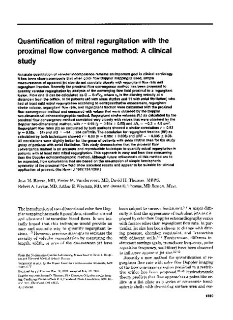 Pdf Quantification Of Mitral Regurgitation With The Proximal Flow Convergence Method A