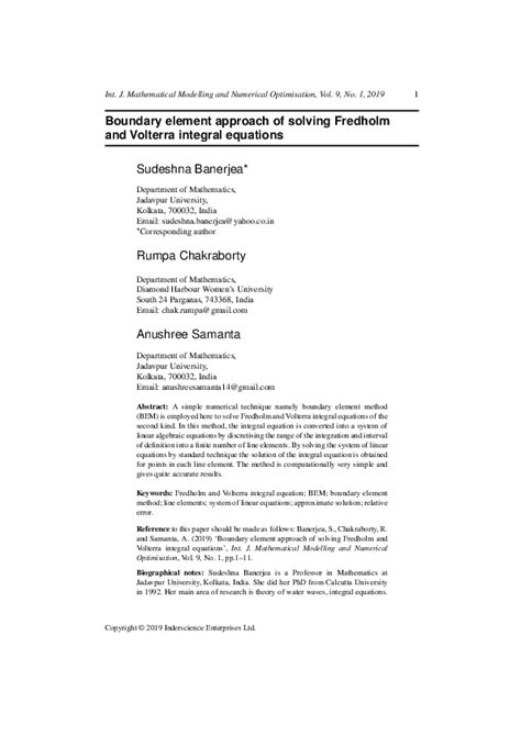 Pdf Boundary Element Approach Of Solving Fredholm And Volterra