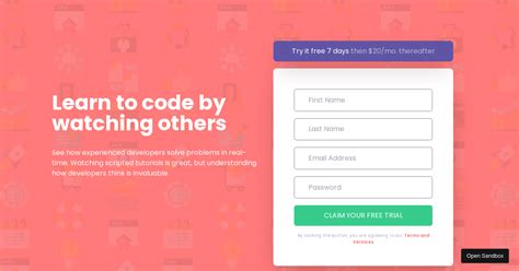 Intro Component With Sign Up Form Forked Codesandbox