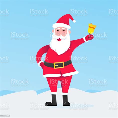 모자 수염과 웃는 얼굴과 벨 플랫 스타일 문자 벡터 일러스트와 산타 클로스 밝은 파란색 배경에 고립 된 크리스마스 이브 마스코트 기호 12월에 대한 스톡 벡터 아트 및 기타