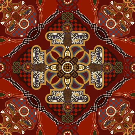 Vector Ornamental Tile Pattern Colorful Square Design Ethnic Style Stock Vector Illustration