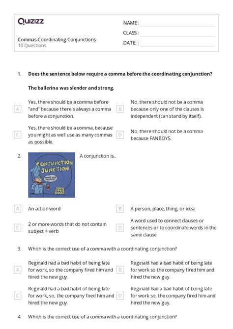 50 Coordinating Conjunctions Worksheets For 4th Year On Quizizz Free And Printable