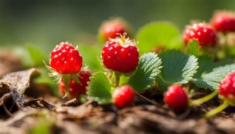 Premium Photo A Red Raspberry Is Growing In A Field