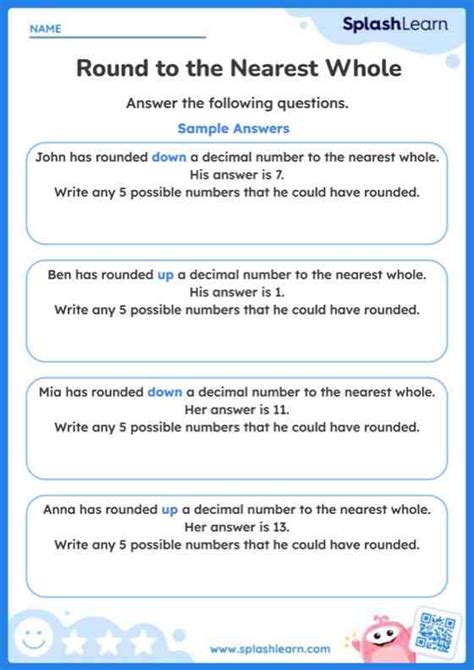 Possible Decimal Numbers That Round To The Nearest Whole — Printable
