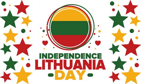 리투아니아 독립 기념일 해피 홀리데이 매년 축하합니다 리투아니아 국기 리투아니아 독립과 자유 발트해 연안 국가 애국적인 포스터 축제 및 퍼레이드 디자인 벡터 그림 0명에