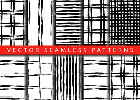 10 초추상 브러시 매끄러운 패턴 스트라이프와 검은 색의 스트로크 배경을 설정합니다 직물 및 벽지기 의 기하학적 모양 디자인 요소 개체 그룹에 대한 스톡 벡터 아트 및 기타