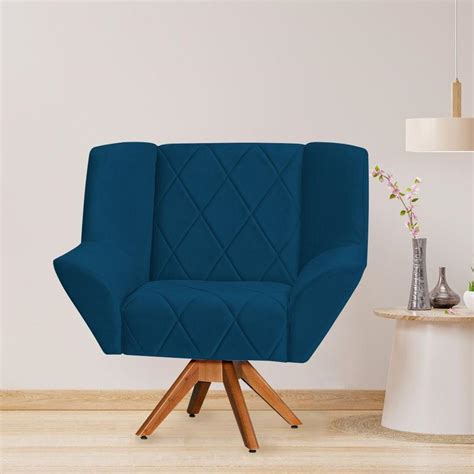 Poltrona Decorativa Dimitri Prime Veludo Azul Marinho Base Giratória em