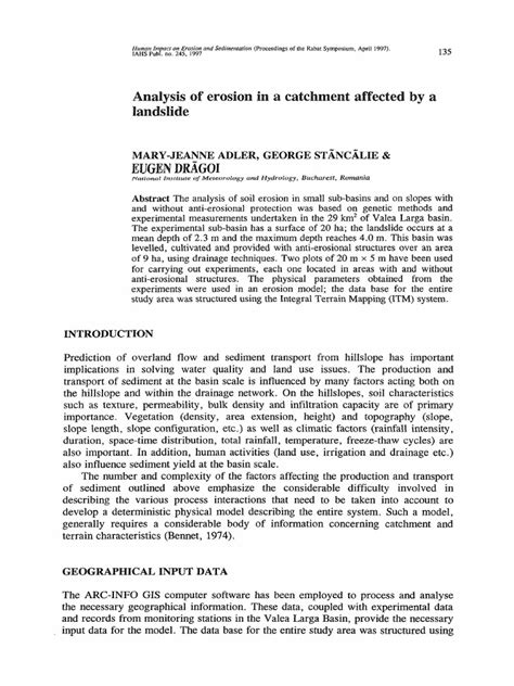 Analysis Of Erosion In A Catchment Affected By A Landslide Eugemdrâgoi