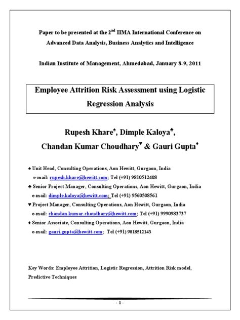 Employee Attrition Risk Assessment Using Logistic Regression Analysis