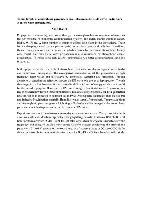 Pdf Topic Effects Of Atmospheric Parameters On Electromagnetic Em Waves Radio Wave