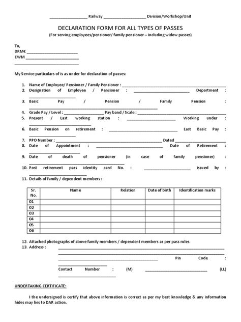 Form Of Declaration For Pass Pto Complimentary Pass Pdf Government Information Government