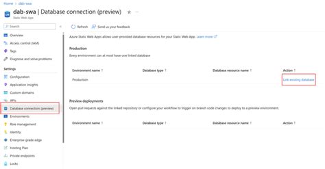 Azure Static Web Apps Database Connections Feature